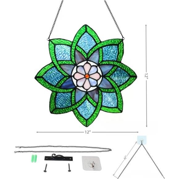Accents | 12 Inch Round Stained Glass Window Panel Handmade Sun Catcher ...